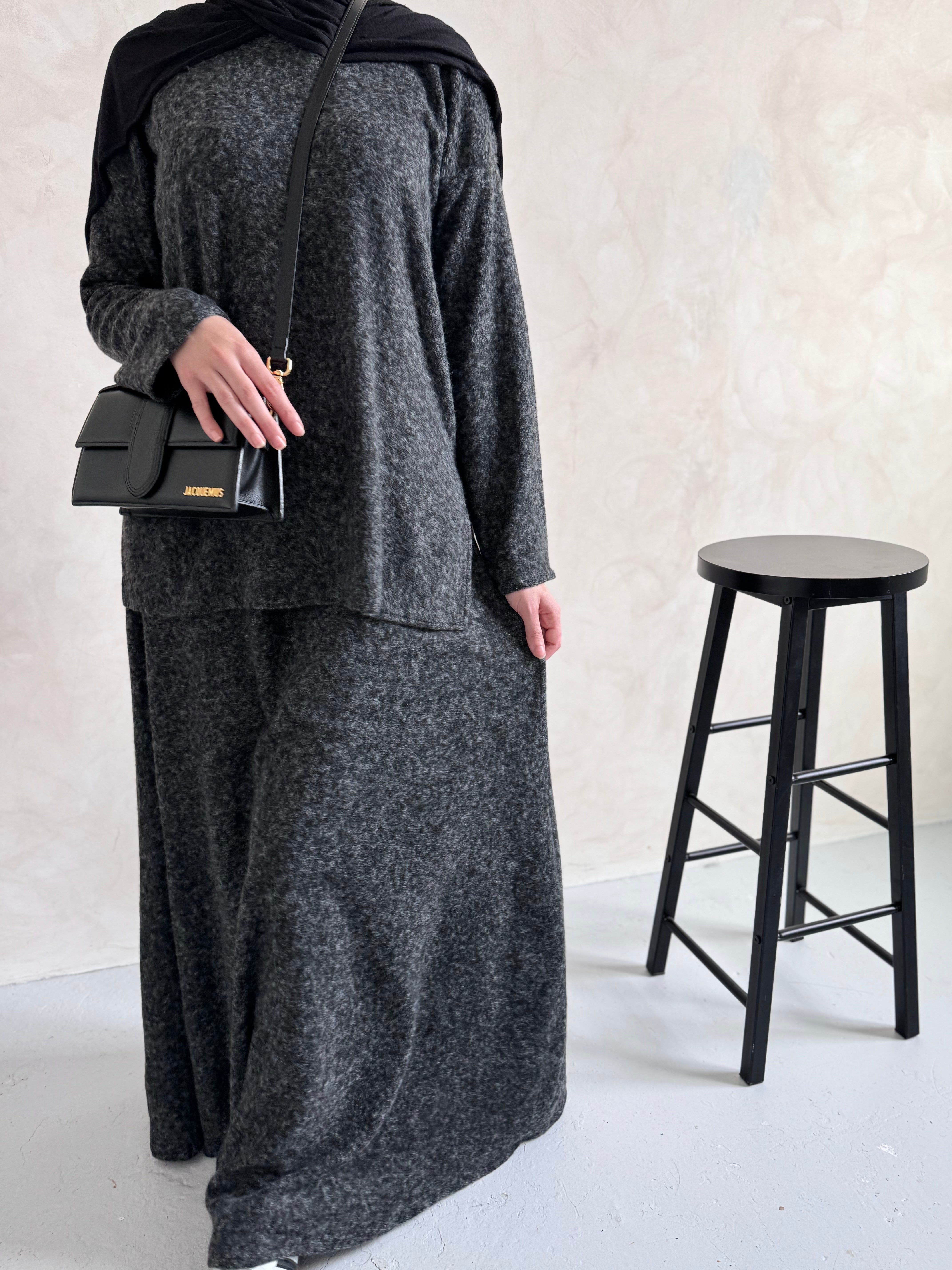 Charcoal Wool co-ord skirt set – ABAYAH WAREHOUSE